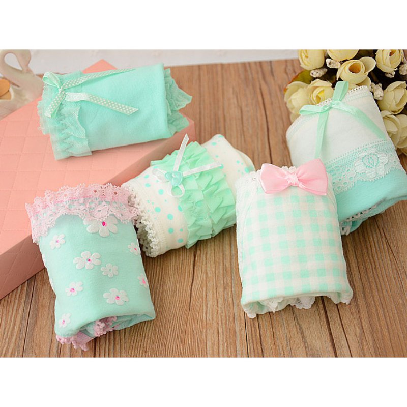 6pcs Set Sexy Women Cotton Briefs Panties Lace Flower Bow Underwear Lot