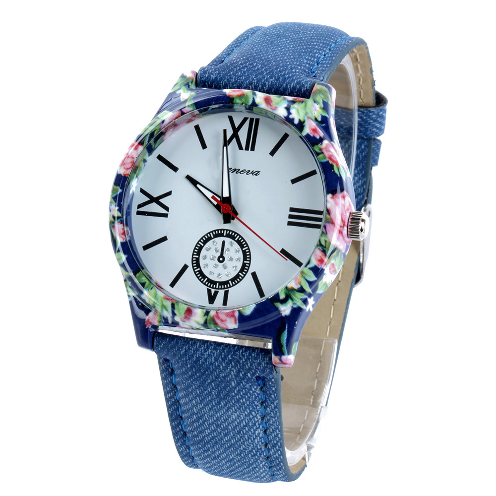 Flower Womens Denim Cloth Strap Watches Unisex Analog Quartz Sport ...