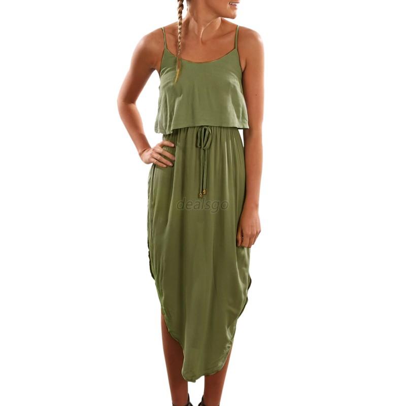 Women Summer Lady Girl Sleeveless Long Maxi Boho Casual Skirt Beach