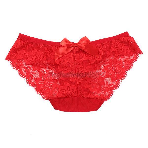 Sexy Lace Bow Knot Briefs Women Flowers Panty See Through Knickers