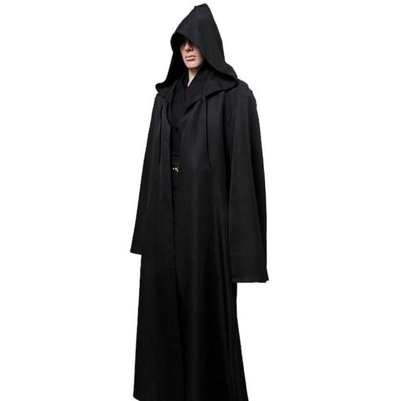 Adult Men Women Hooded Robe Long Black Cloak Cape Halloween Fancy ...